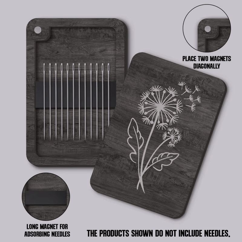 Rectangular Wood Needle Case - Dandelion Theme - Magnetic Closures and ...