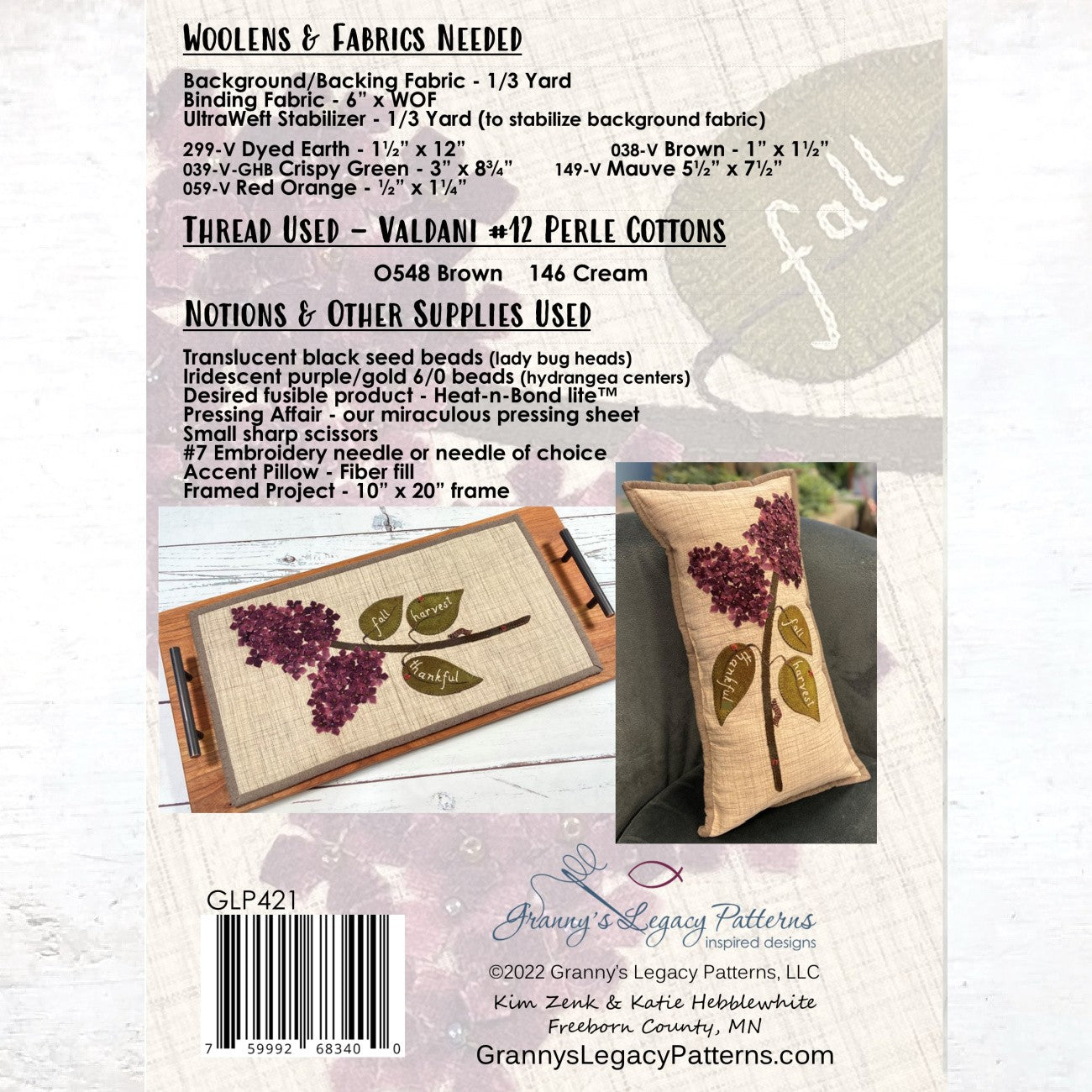 Fall Wool Applique Pattern by Granny's Legacy Patterns – fiddlestix designs